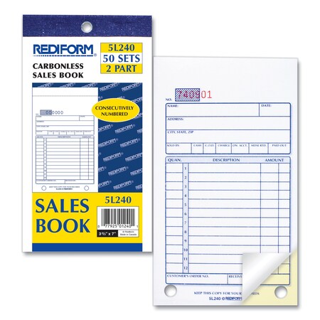 Rediform Book, Sales Carbonless Dup 5L240 | Zoro